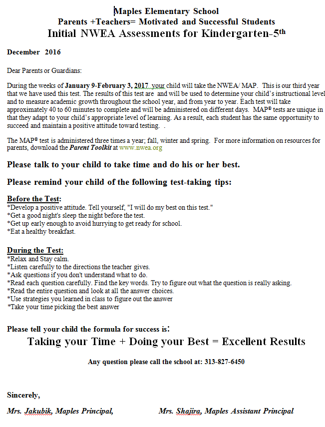 Initial NWEA Assessments for Kindergarten-5th | Maples Elementary School